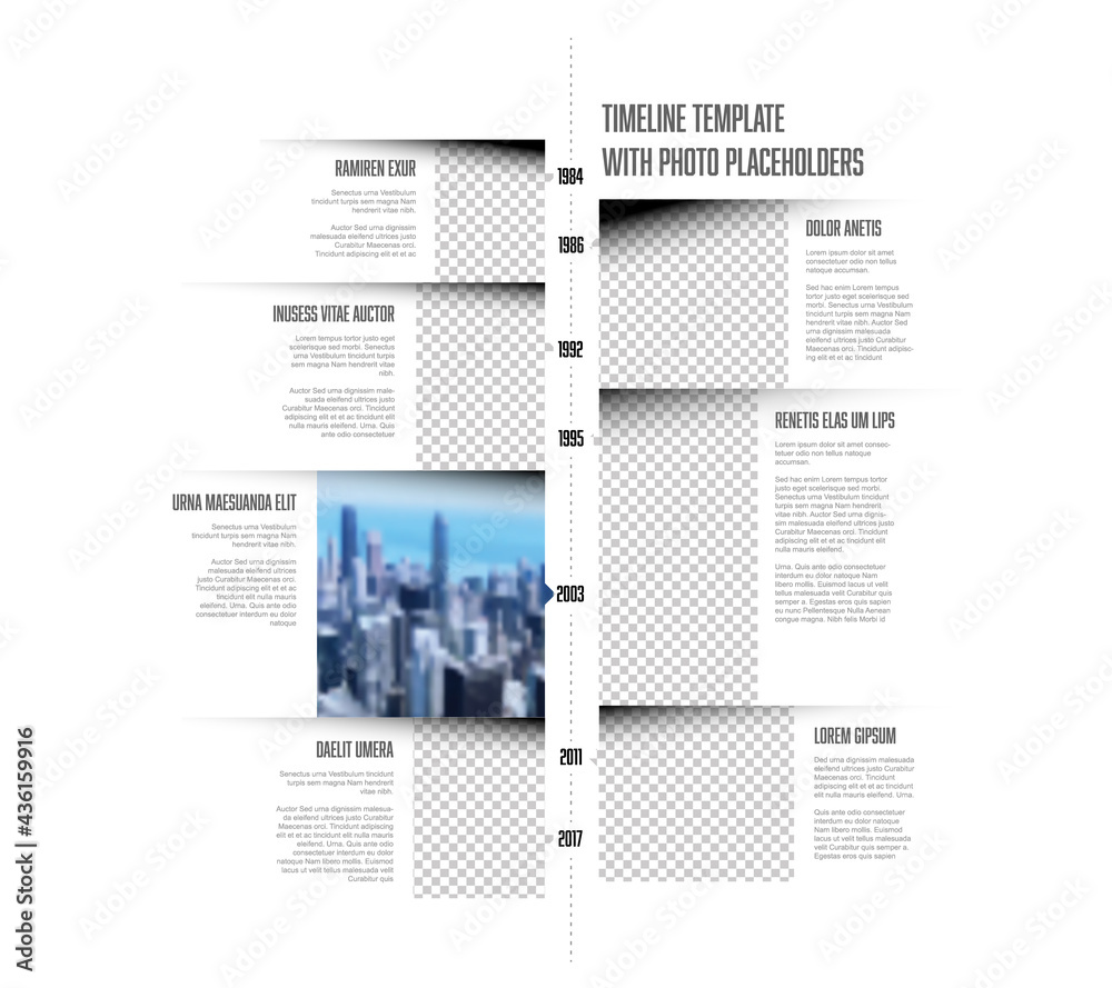 Simple vertical infographic timeline template with photo placeholders ...