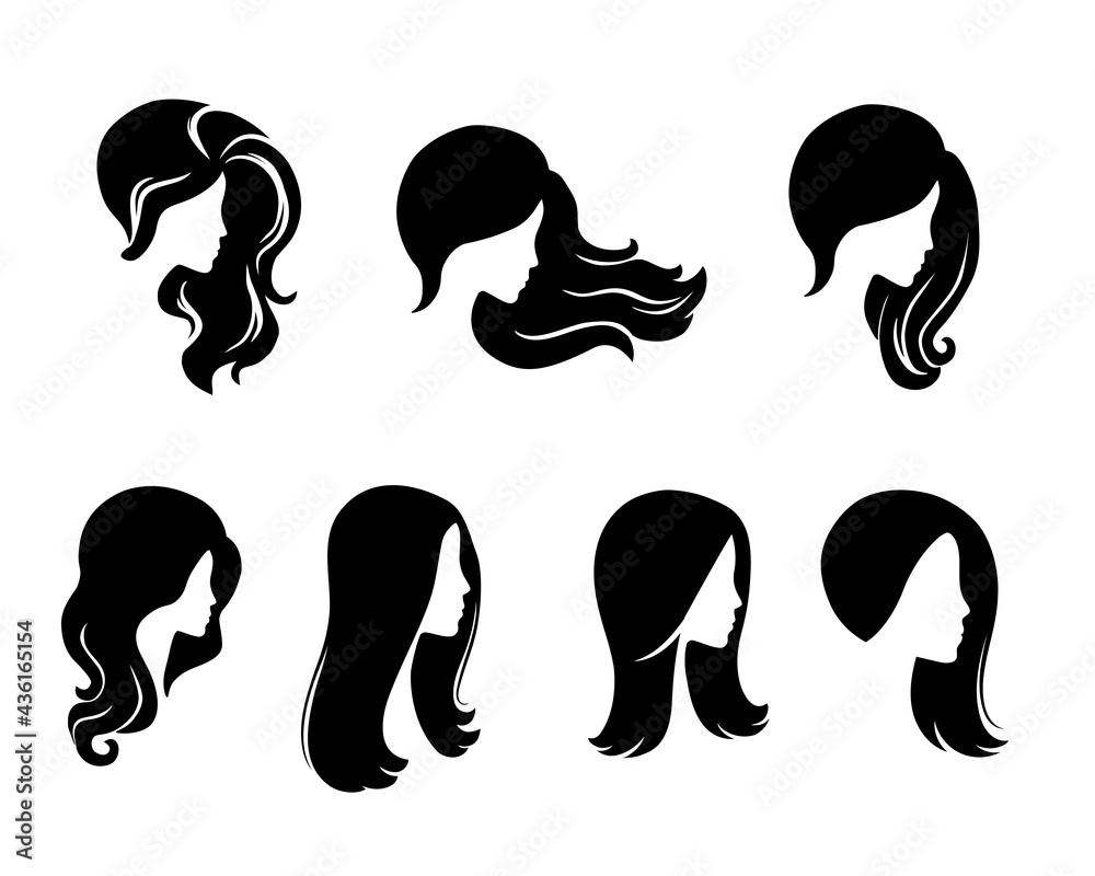 Set of woman long hair icon for beauty salon Stock Vector | Adobe Stock