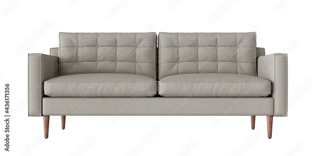 2 seat fabric beige color sofa with wood legs on white background ...