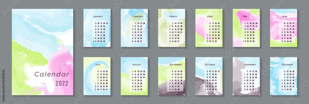 2022 calendar template. Set of 12 months pages. Monthly calendar 2022 ...