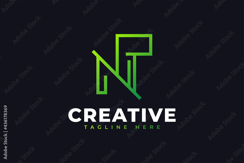 Abstract Initial Letter N and P Logo with Line Style in Green Gradient ...