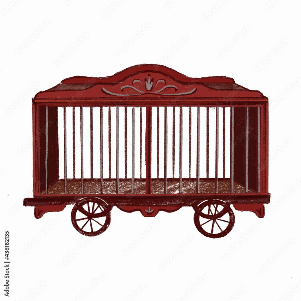 Circus van, retro circus. Raster illustration, itinerant circus, old ...