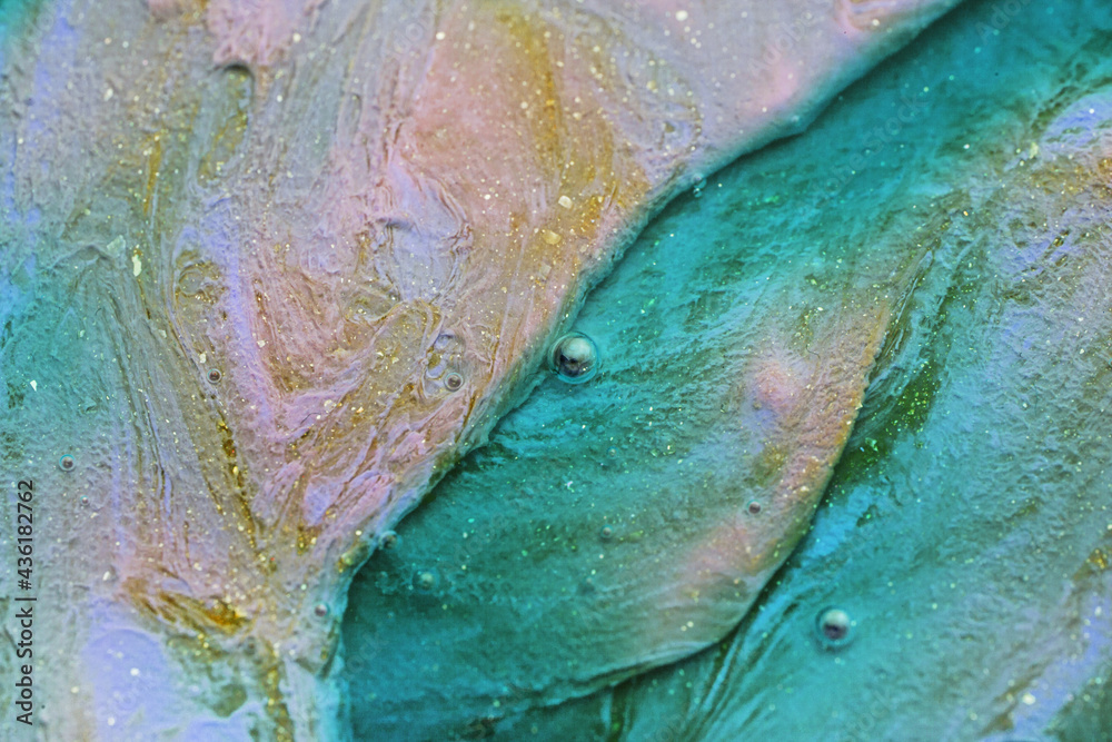 Liquid art background with oxygen bubbles. Abstract textured neon ...