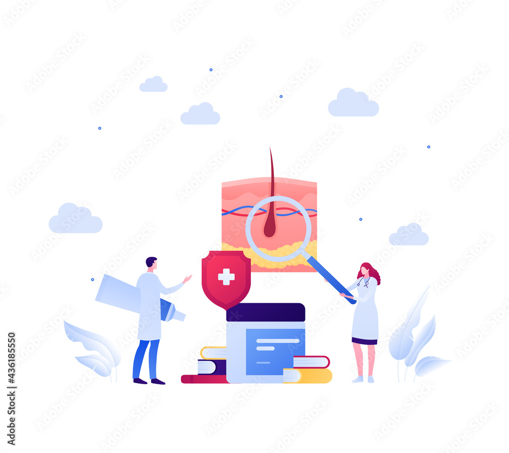 Dermatology and skin disease treatment concept. Vector flat medical ...