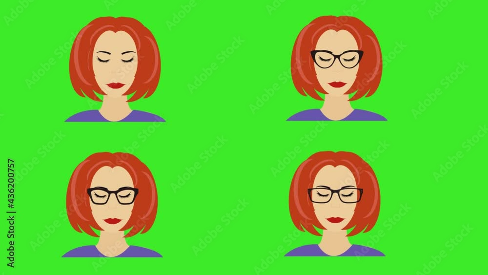 Vidéo Stock Cartoon women face avatar animation, moving and blinking ...