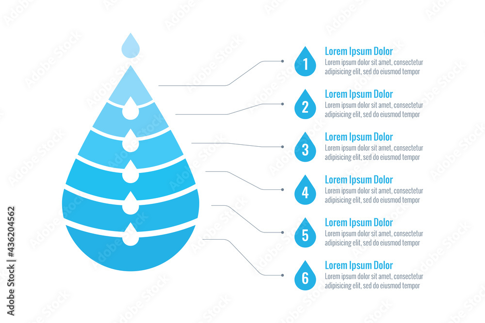 water drop cylinder infographic template. six steps information ...