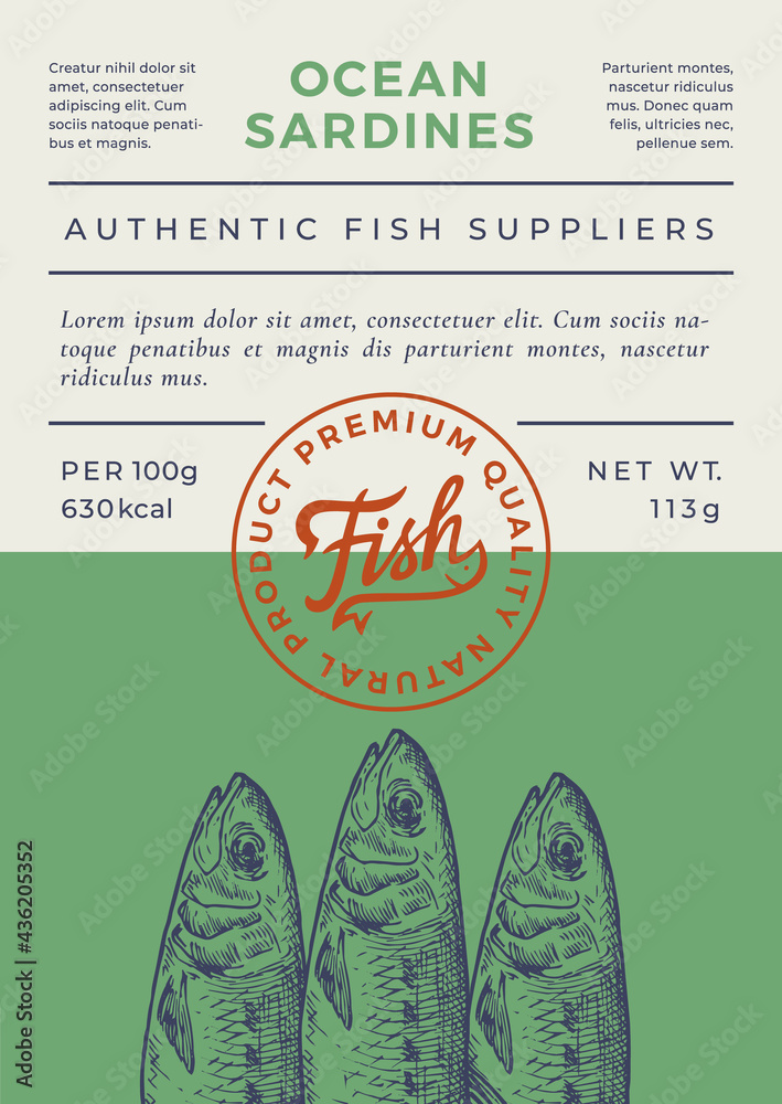 Ocean Fish Abstract Vector Packaging Design or Label. Modern Typography ...