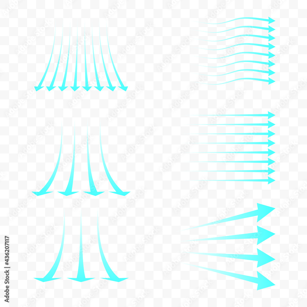 Set of blue arrow showing air flow. Blue stream of cold air from the ...
