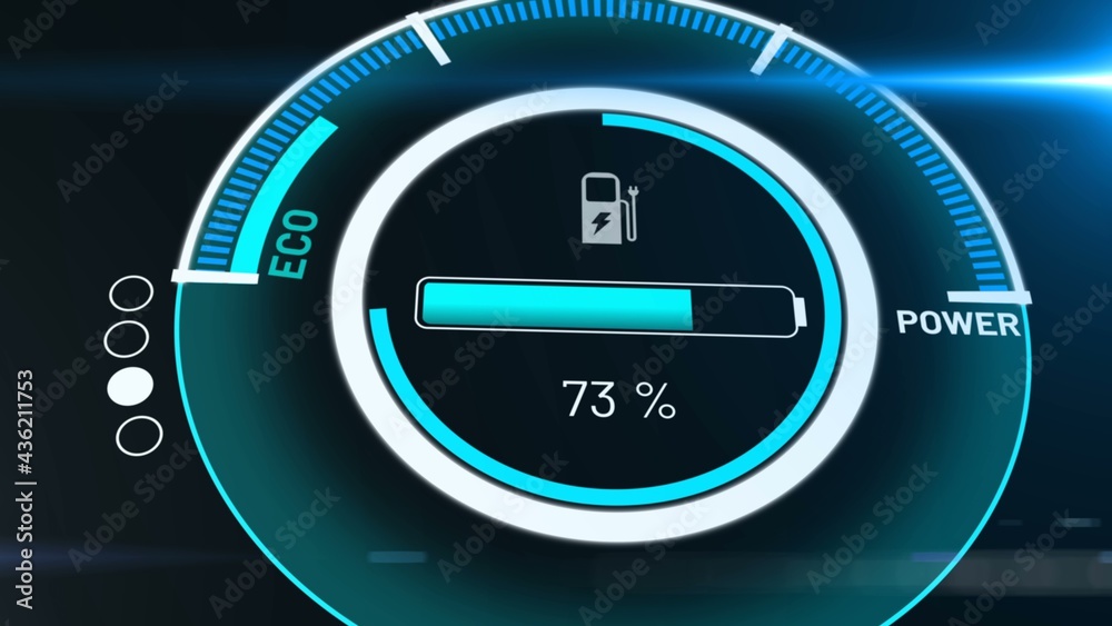 Electric car battery in active charging visionary dashboard . 3D ...