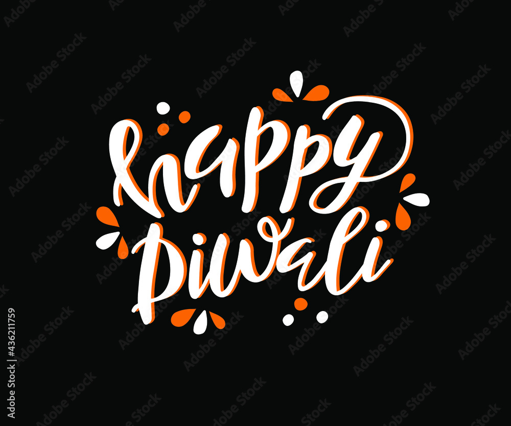 Happy Diwali handwritten text. India festival of lights celebrate card ...