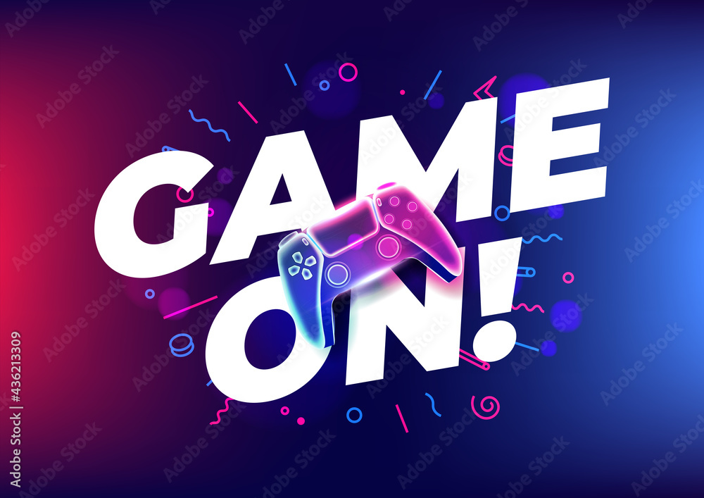 Game on, Neon game controller or joystick for game console on blue ...