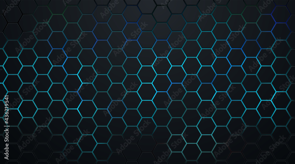 Abstract dark hexagon pattern on green and blue neon light background ... Abstract dark hexagon pattern on green and blue neon light background ...