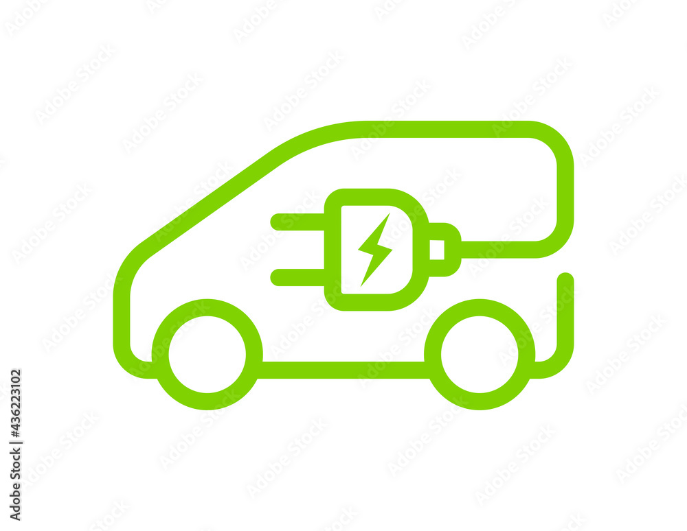 Electric car with plug icon symbol, EV car, Green hybrid vehicles ...