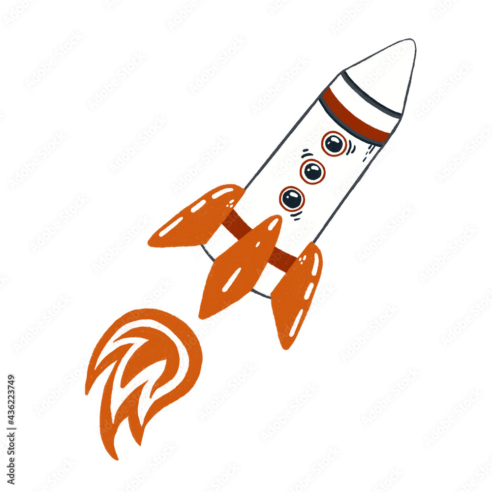 Flying rocket illustration. Creative cartoon rocket ship. Futuristic ...