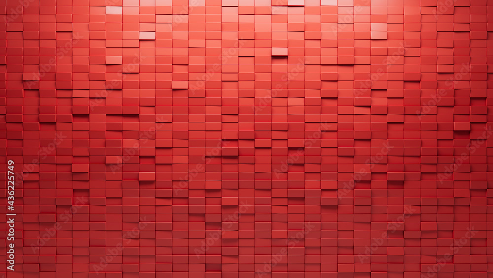 3D, Red Wall background with tiles. Rectangular, tile Wallpaper with ...