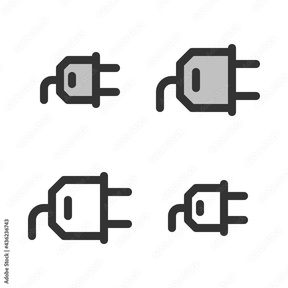 Pixel-perfect linear icon of electric plug built on two base grids of ...