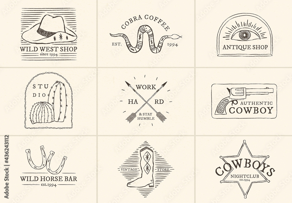 Cowboy Themed Logo Design Collection Stock Template | Adobe Stock
