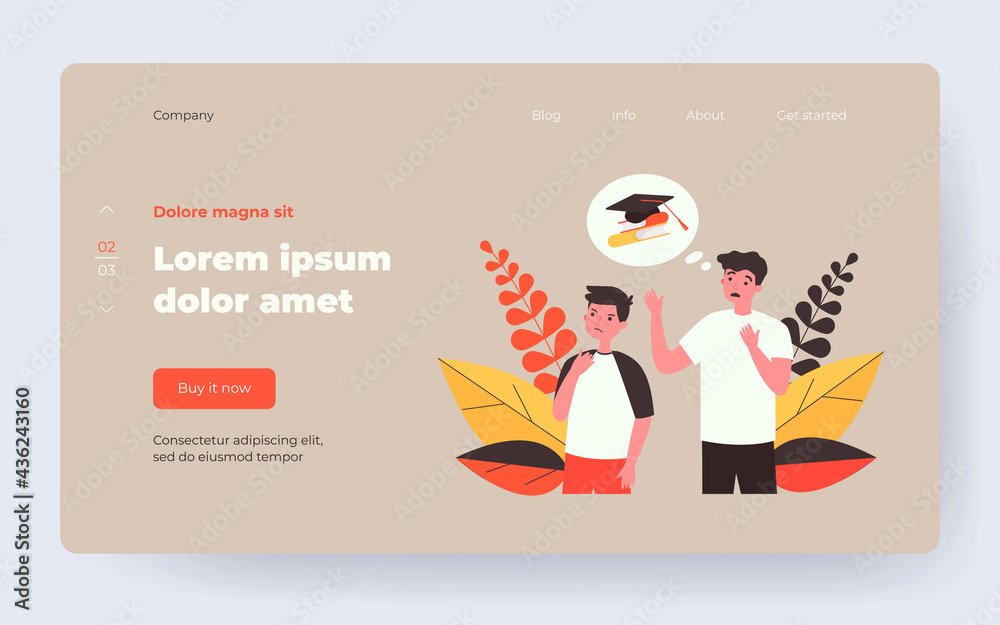 Cartoon father worrying about son studying at school. Flat vector ...