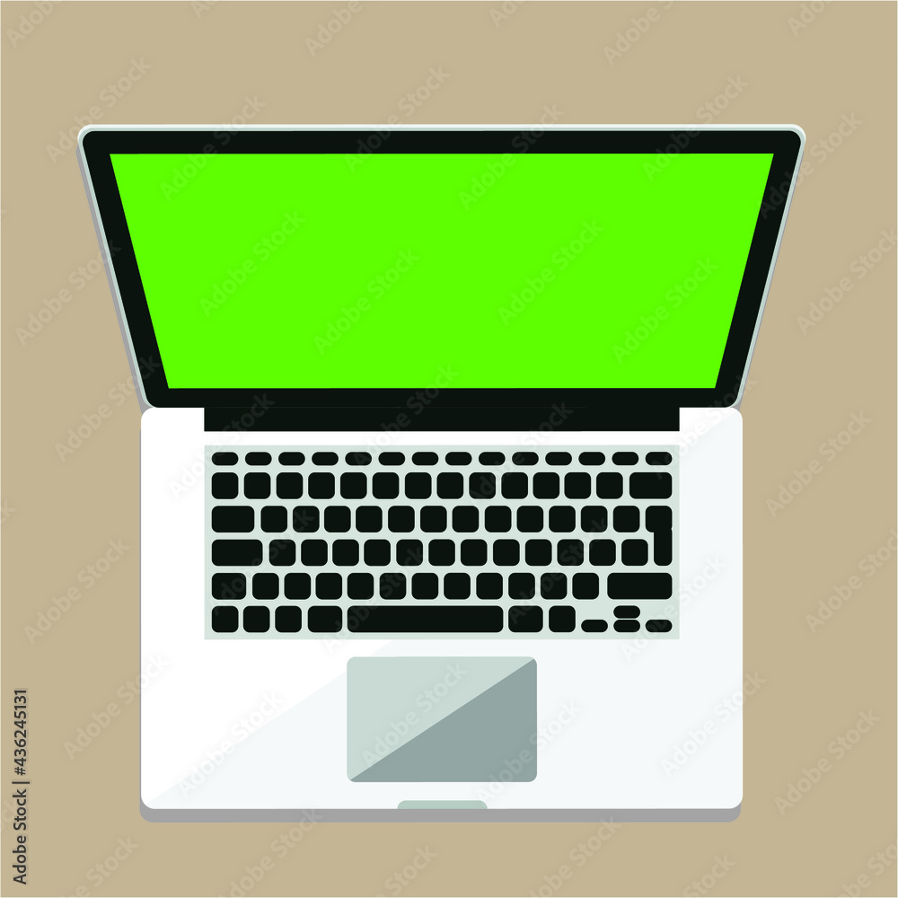 Laptop with green screen. Chromakey vector illustration on Top view ...