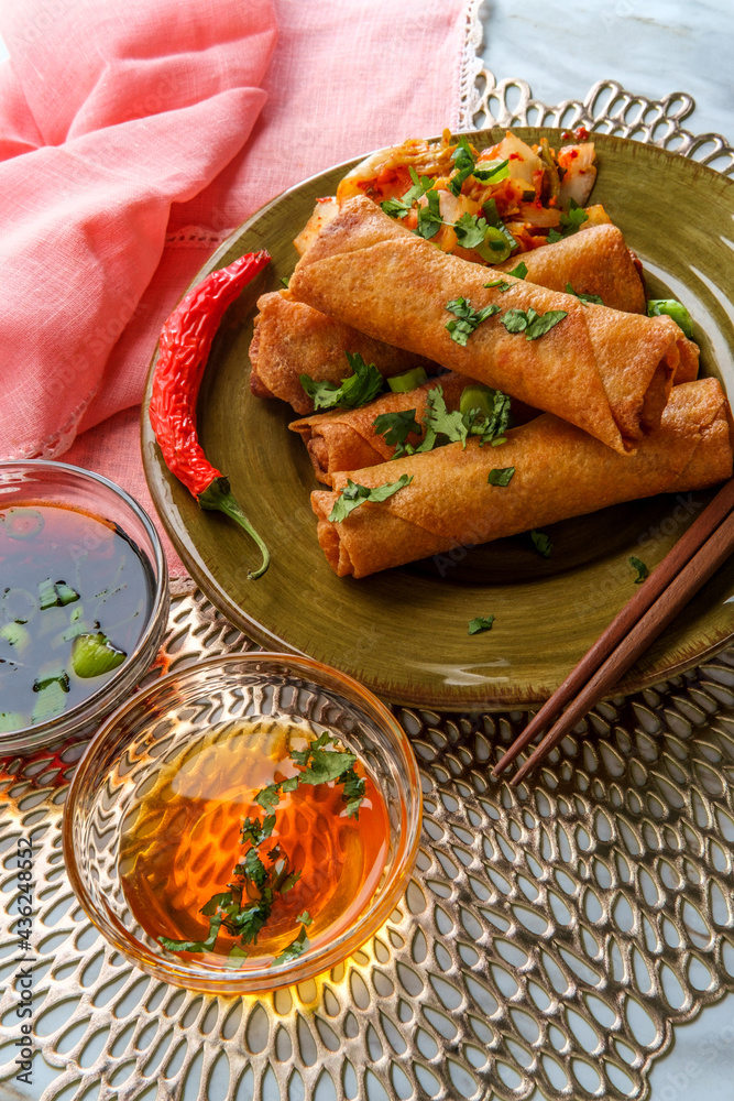 Chinese Kimchi Spring Rolls Stock Photo | Adobe Stock