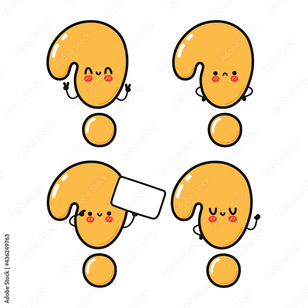 Funny cute happy question mark characters bundle set. Vector kawaii ...