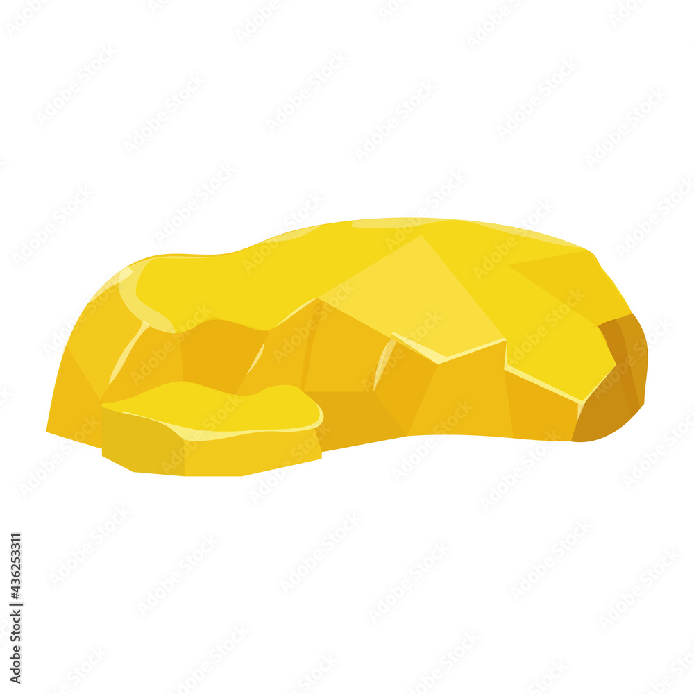 Gold nugget, mineral boulder in cartoon style isolated on white ...