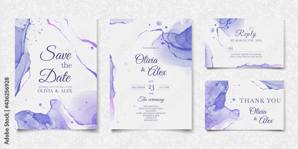 Fototapeta Watercolor wedding invitation card set with abstract ...