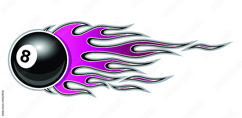 Vector 8 ball billiard pool snooker ball with fire flame graphic. Ideal ...