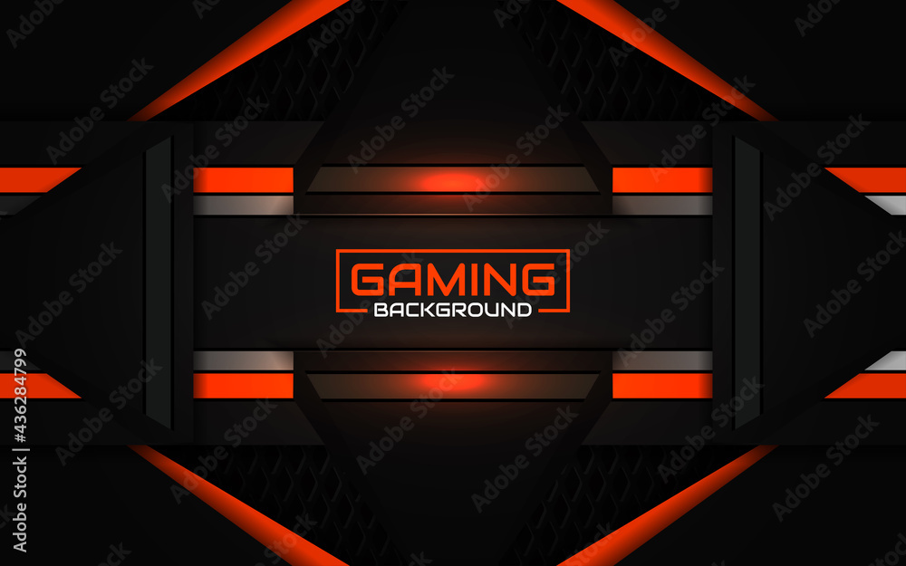 Abstract futuristic geometric black and red gaming background with ...