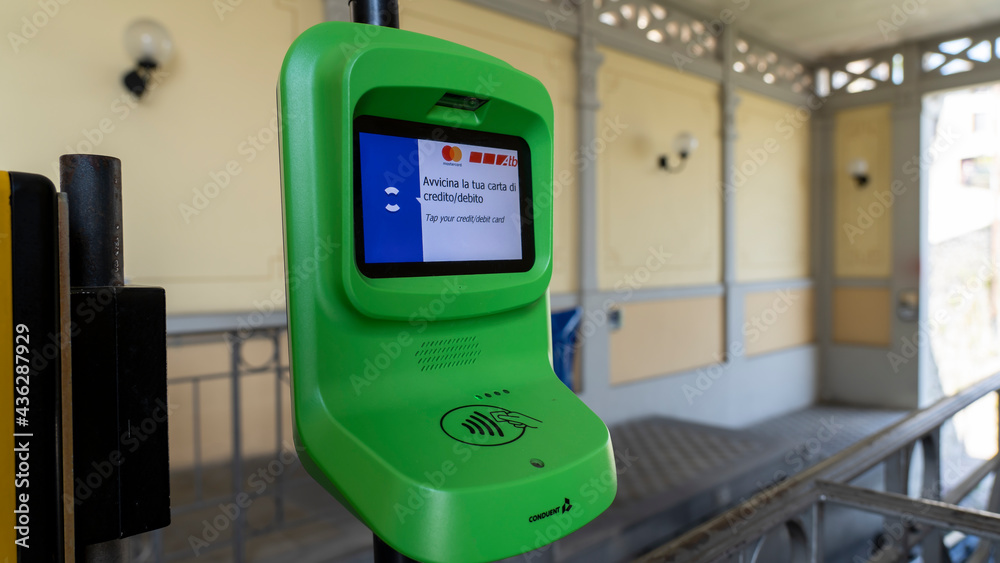 Contactless ticket validator for public transport. Purchase of the ...