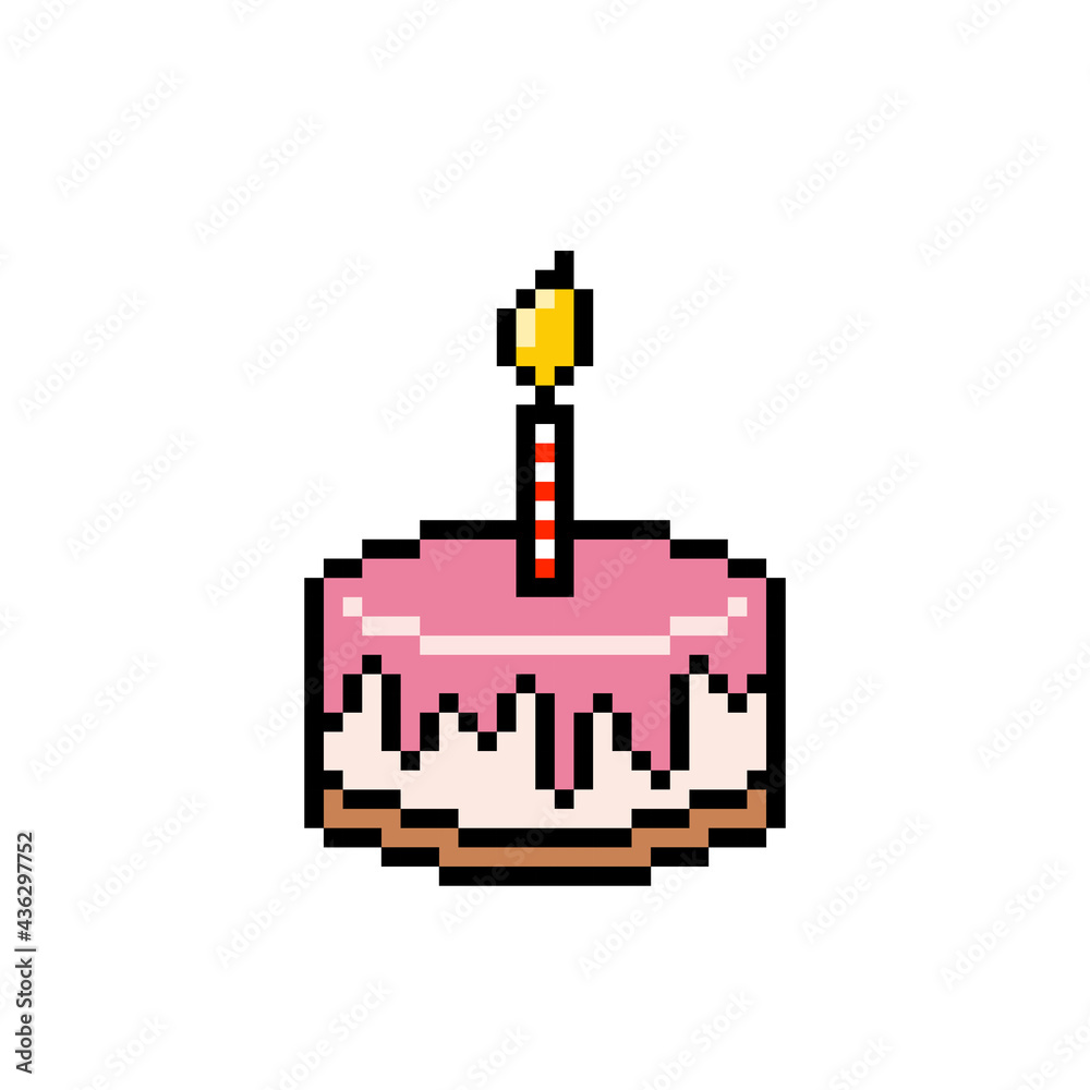 Vetor do Stock: 8 bit Pixel birthday cake image. Vector illustration of ...