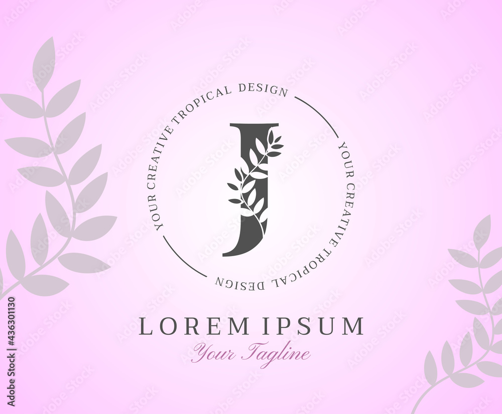 Feminine Letter J Logo with Nature Leaves Texture Design Logo Icon ...