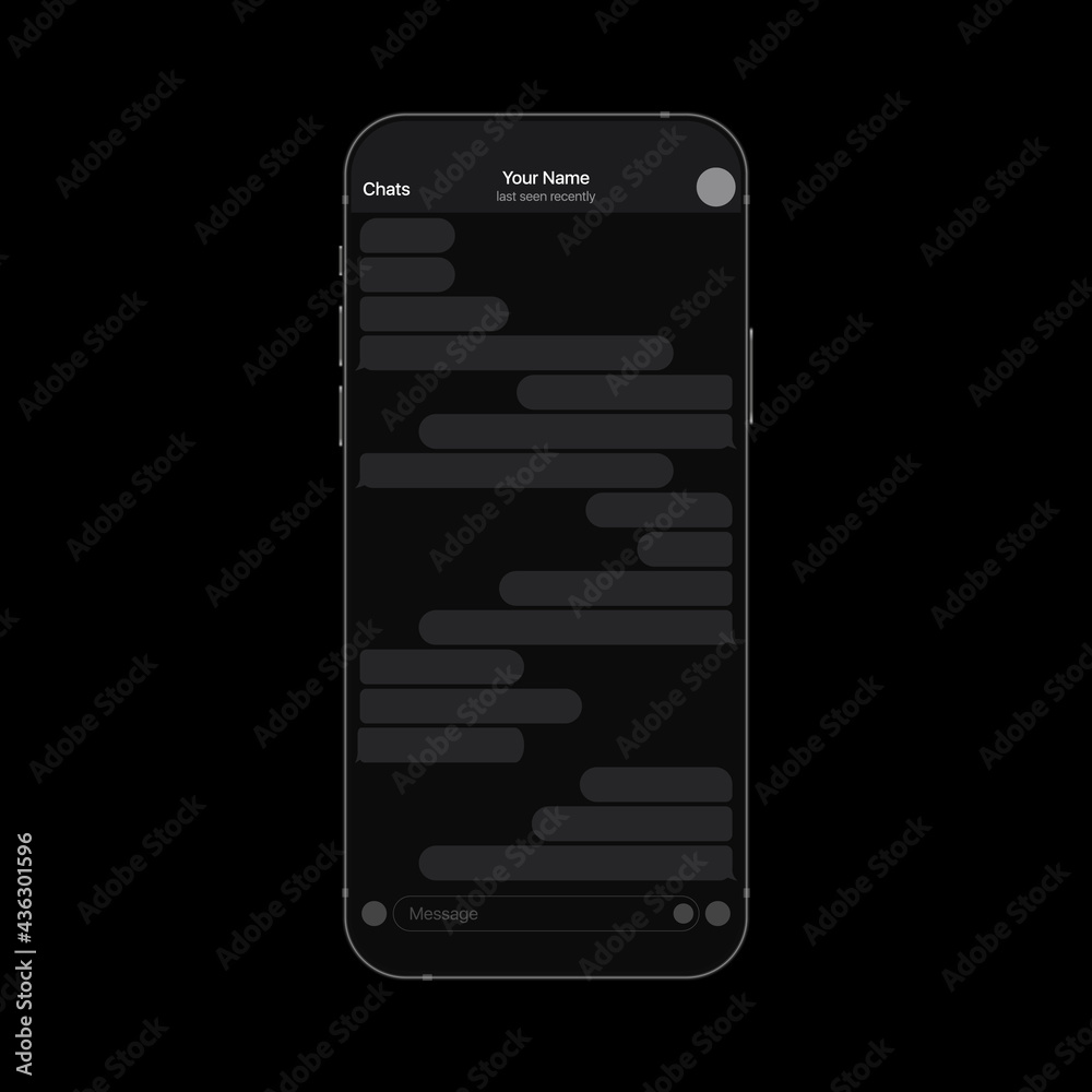 Text Messenger Dark Template. Mobile Ui Kit Chat App. Vector ...