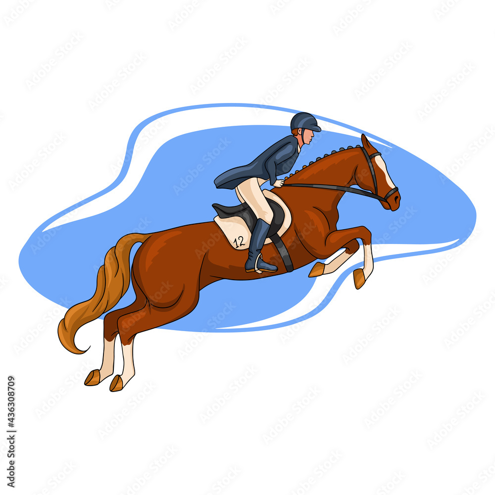 Horse Riding Woman Riding Horse Jumping Cartoon Style Stock Vector ...