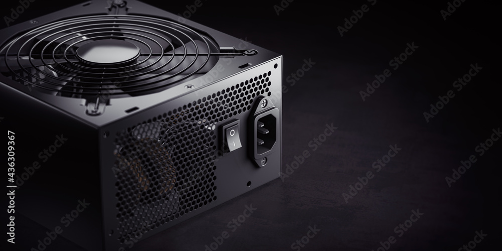 Computer AC power supply unit on black background. Stock Illustration ...