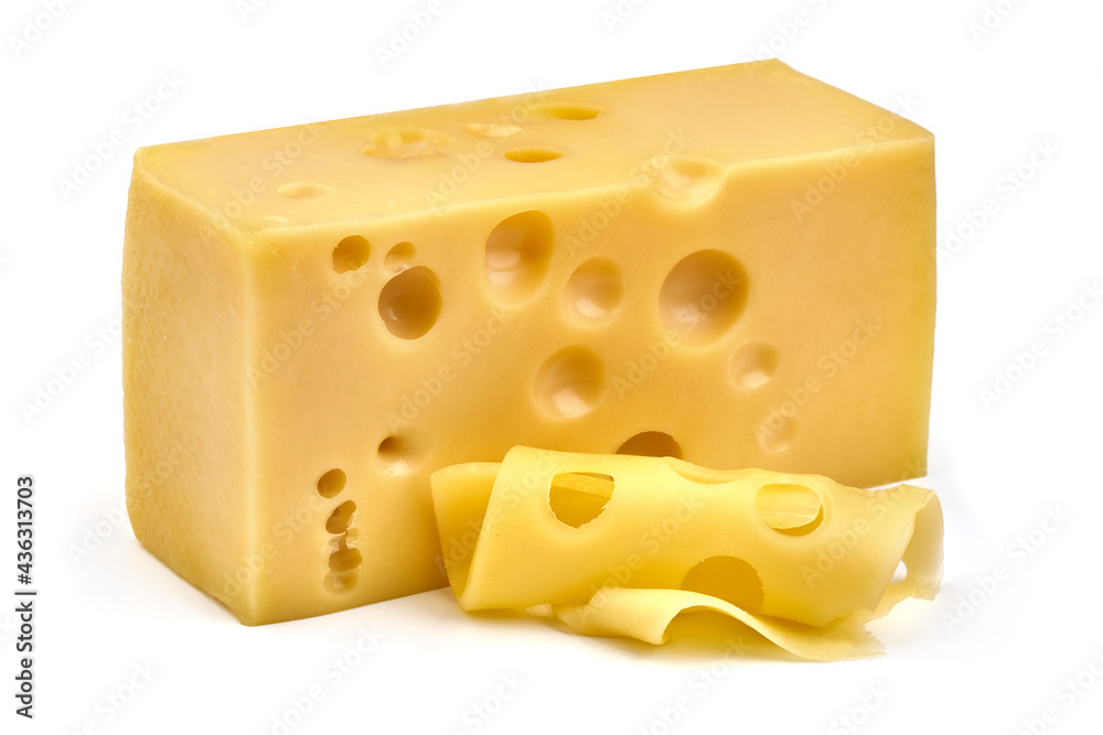Emmental cheese block, isolated on white background. High resolution ...