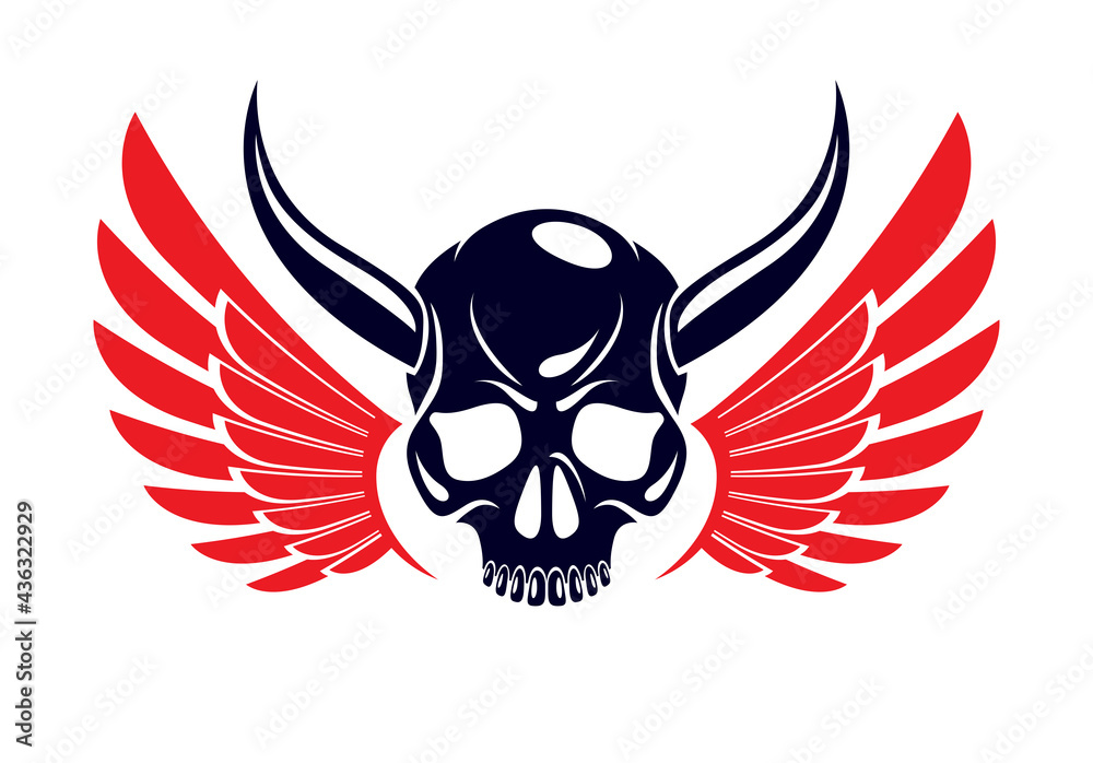 Devil sign horned skull vector illustration classic style tattoo, dead ...
