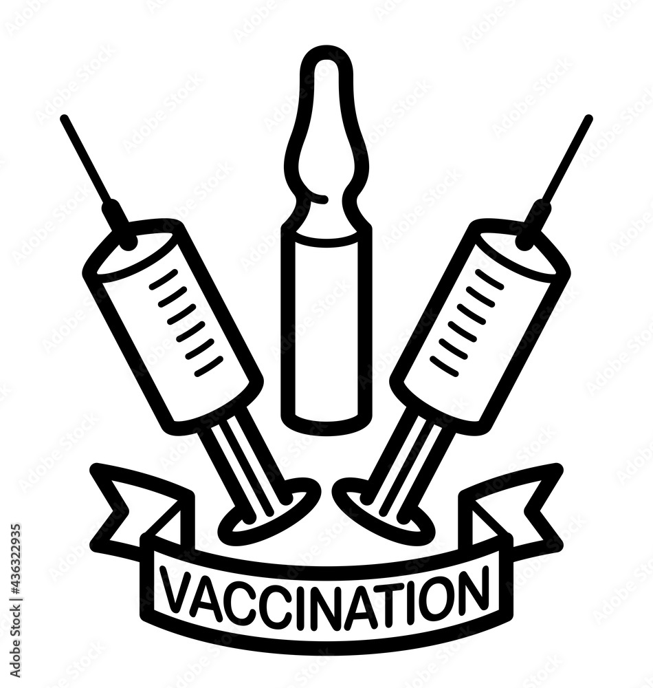 Vaccination theme vector illustration of a syringe with ampules ...