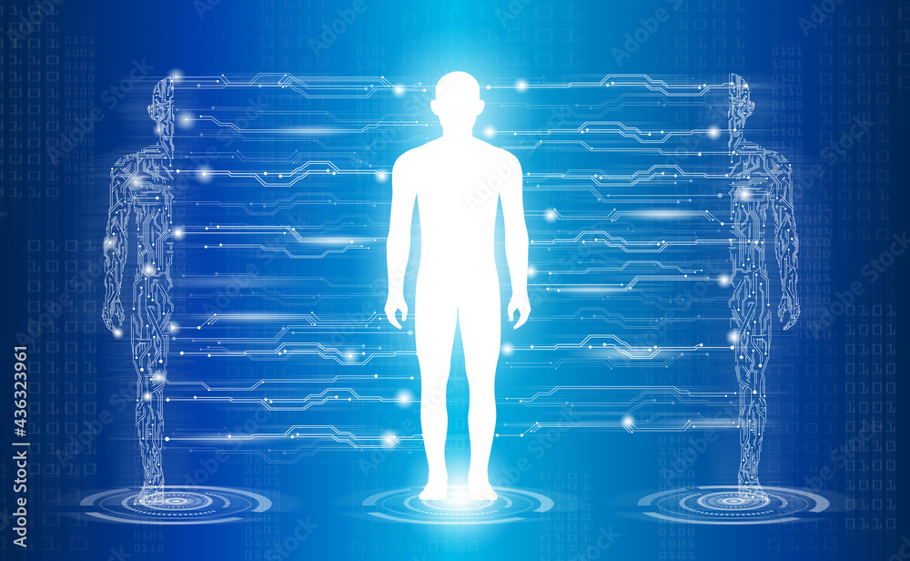 abstract background technology concept in blue light,brain and human ...