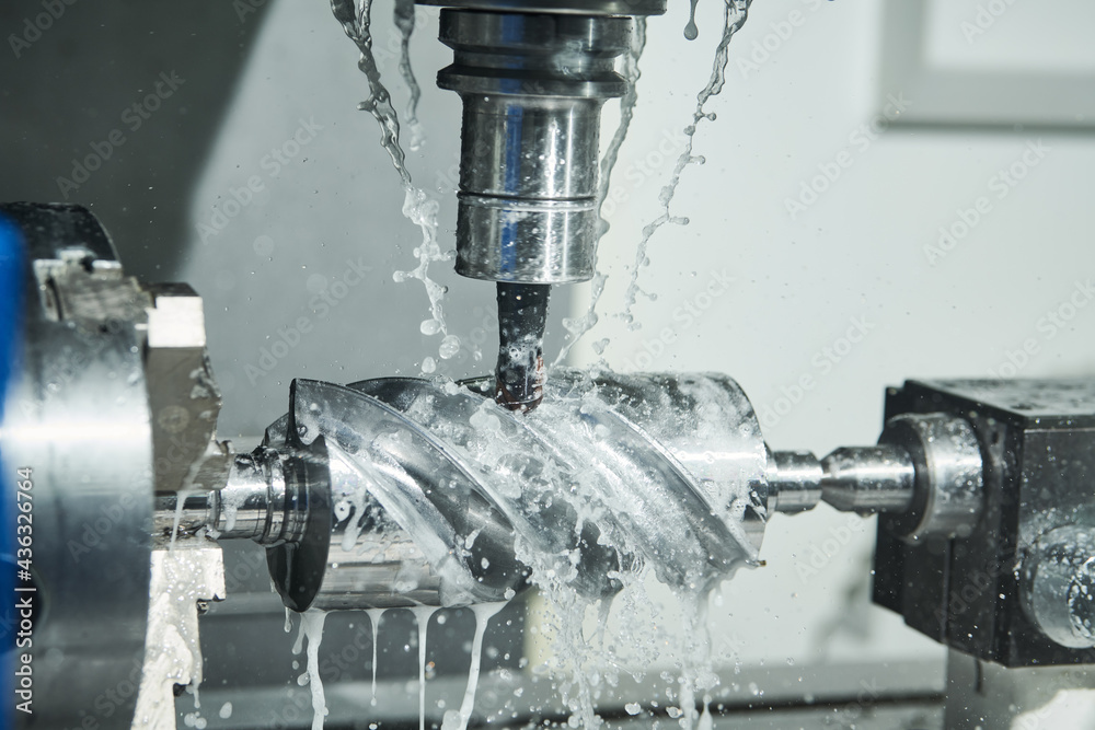 CNC milling machine work. metal worm gear processing Stock Photo ...