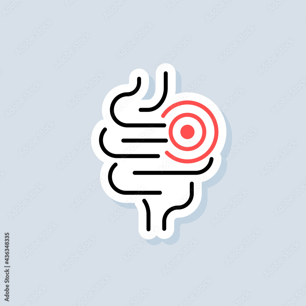 Abdominal bloating sticker. Not healthy digestive tract icon ...