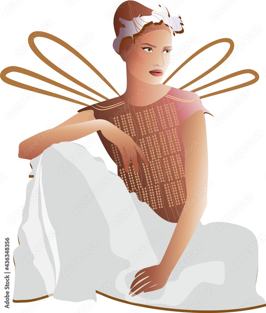 Female fairy, female moth. Background picture. White skirt. The girl is ...