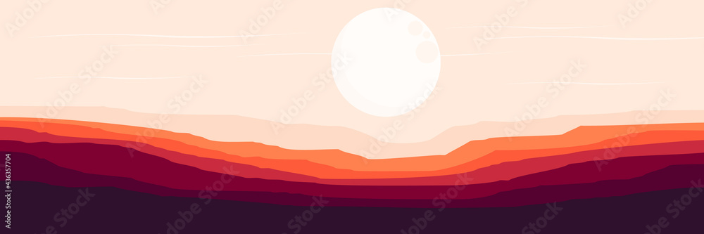 moonrise in the mountain flat design vector illustration for wallpaper ...