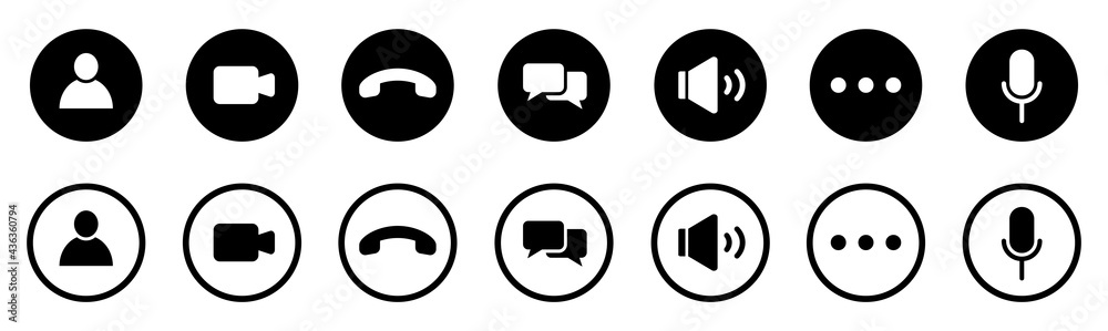 Video call icons, collection. Video conferencing symbols. Video call ...