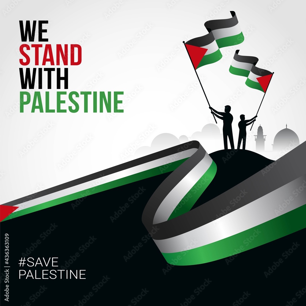 We stand with palestine the boy stand with flag vector illustration ...