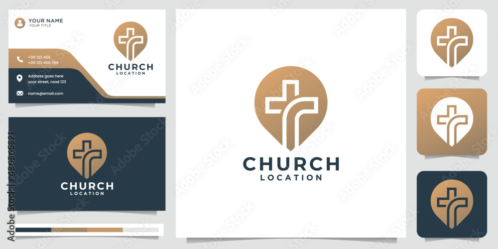 Church logo with pin marker style and business card design. Premium ...