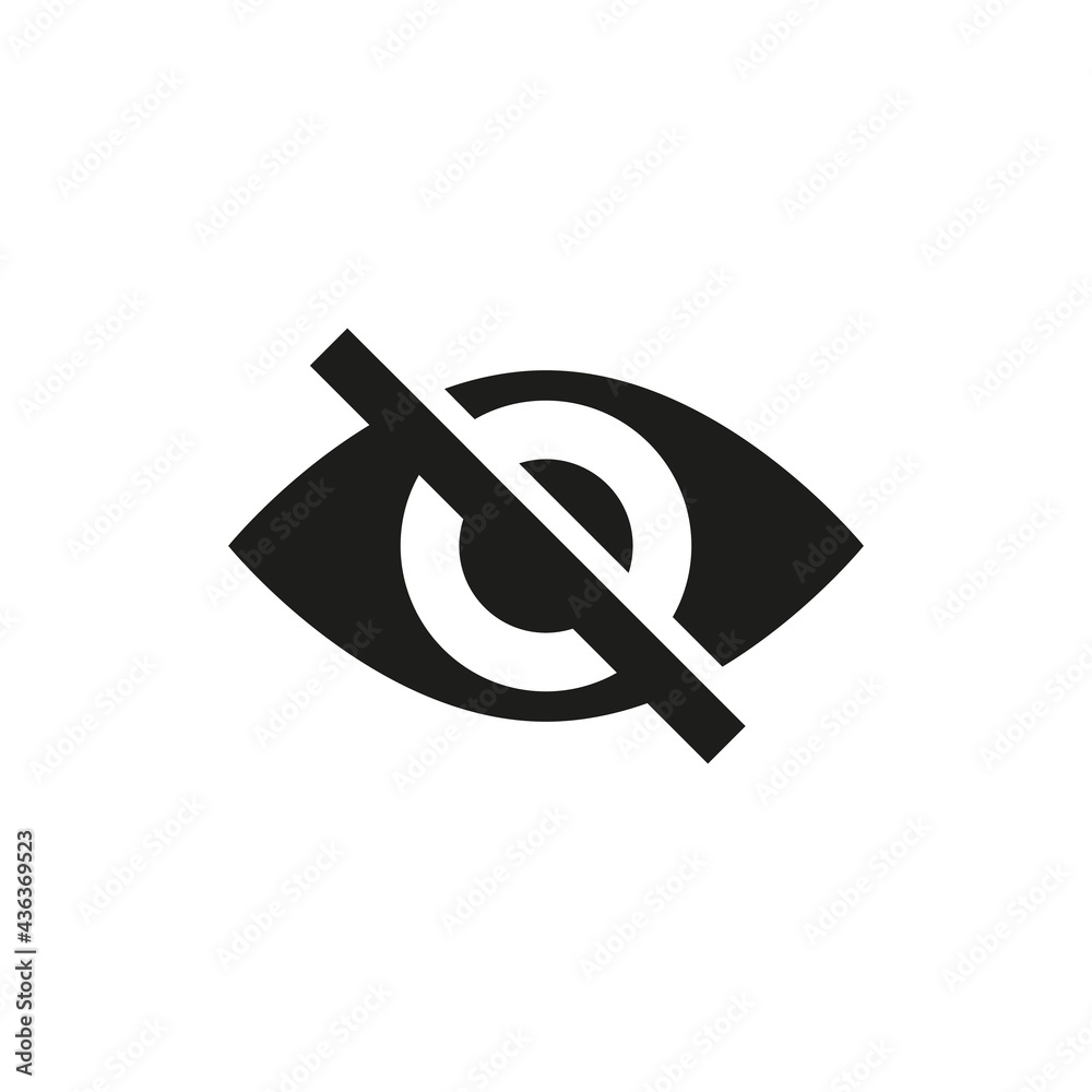 No view, not visible icon. Eye with cross sign. Forbidden to watch ...