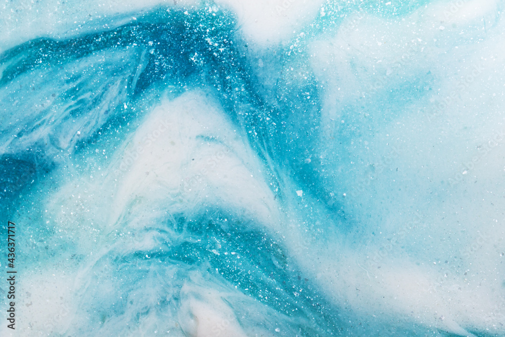 Liquid art gel blue gradient background with glitter. Slime toy ...
