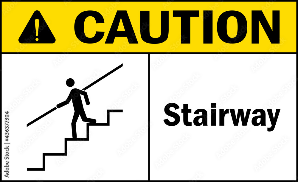 Poster Caution stairway sign. Stair safety signs and symbols. – Wall ...