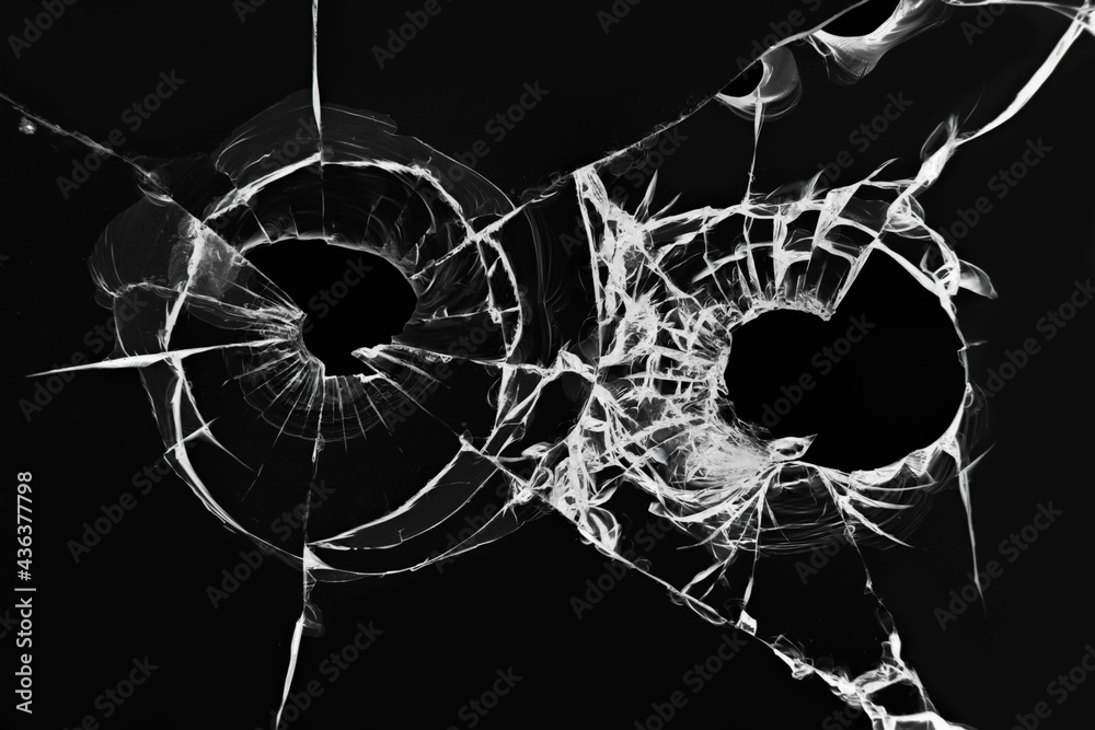 The effect of broken glass from a shot. Illustration of holes from ...